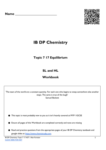 7 Equilbrium Booklet and Keywords - IBDP Chemistry | Teaching Resources