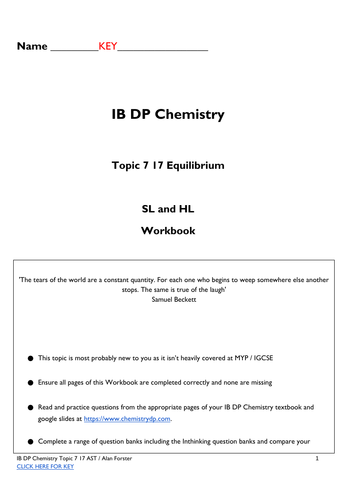 7 Equilbrium Booklet and Keywords - IBDP Chemistry | Teaching Resources