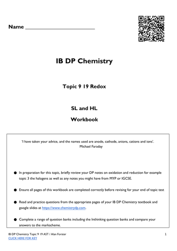 9 Redox Processes Booklet and Keywords - IBDP Chemistry | Teaching ...