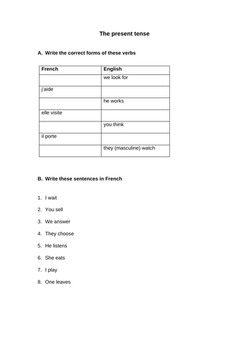 French GCSE The present tense | Teaching Resources