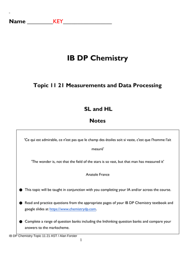 11 Measurement Booklet and Keywords - IBDP Chemistry | Teaching Resources