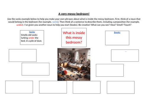 Year 4 Using prepositions to describe a messy bedroom. | Teaching Resources