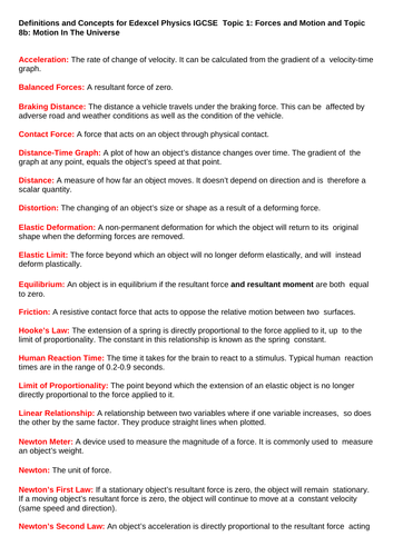 IGCSE Edexcel Physics - Forces - Calculations, Notes and Definitions ...