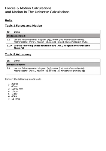 IGCSE Edexcel Physics - Forces - Calculations, Notes and Definitions ...