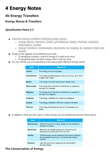 IGCSE Edexcel Physics - Energy - Calculations, Notes and Definitions ...
