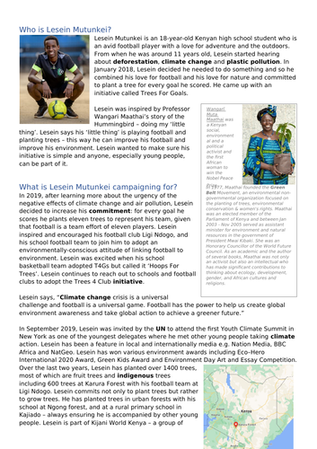 KS3 Young environmentalists-Reading task with key word task, written ...