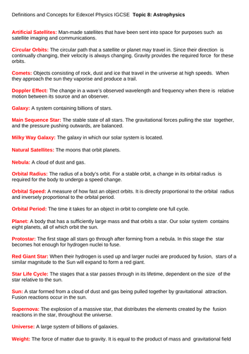 IGCSE Edexcel Physics - Astrophysics - Calculations, Notes and ...