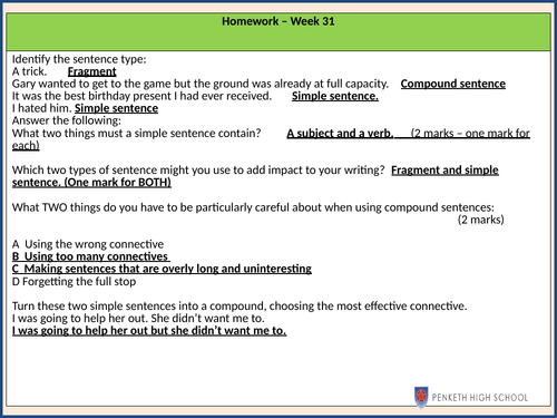 A years worth of English Homework - Year 7 | Teaching Resources