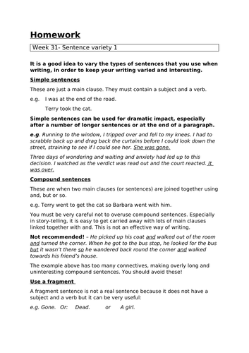 A years worth of English Homework - Year 7 | Teaching Resources