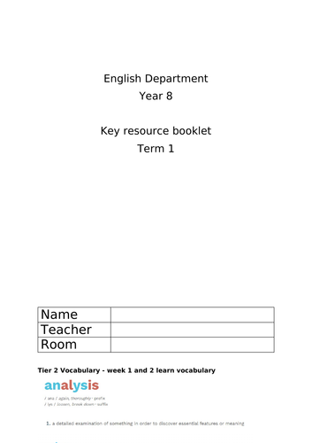 A years worth of English Homework - Year 8 | Teaching Resources