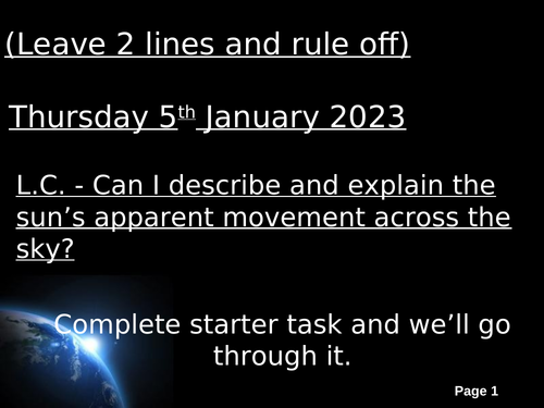Year 5/6 - the sun's apparent movement across the sky | Teaching Resources