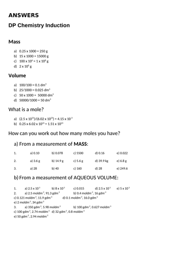 IBDP Chemistry Induction Doc | Teaching Resources