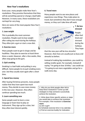 New Year's Resolutions for intermediate ESOL/ EFL/ EAL learners ...
