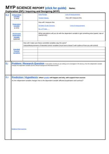 MYP Science - BC Investigation Template | Teaching Resources