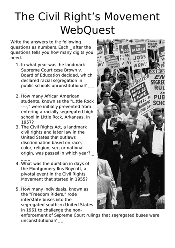 Civil Right's Movement Webquest | Teaching Resources