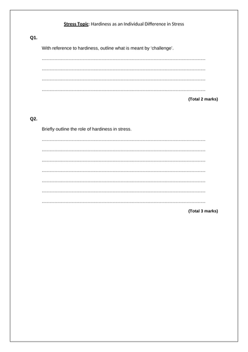 A-Level Psychology - HARDINESS AS AN INDIVIDUAL DIFFERENCE IN STRESS ...