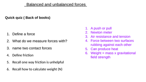 Balanced and Unbalanced forces | Teaching Resources