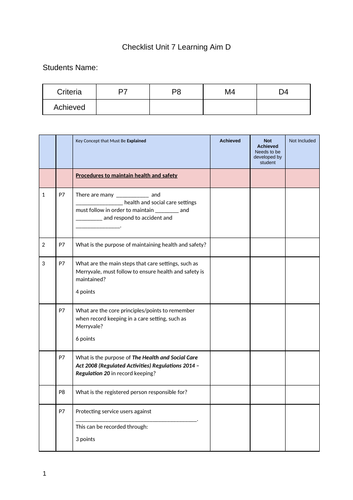 Unit 7 Checklist Bundle | Level 3 BTEC Health and Social Care ...