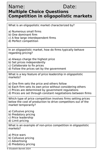 A Level Economics - Question Worksheets - Theme 3.4 - Competition in ...