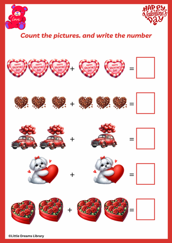 Sweet Sums Valentine's Day Math Fun: Addition Counting Worksheets ...