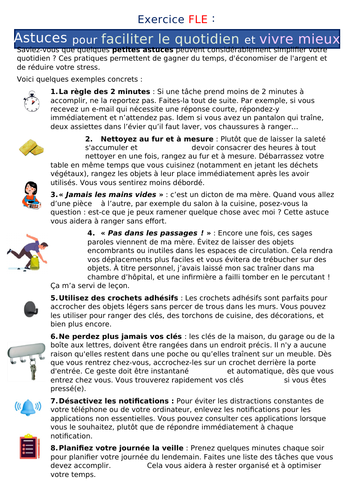 [French worksheet A2-B1] Text: 10 Lifehacks + exercises | Teaching ...