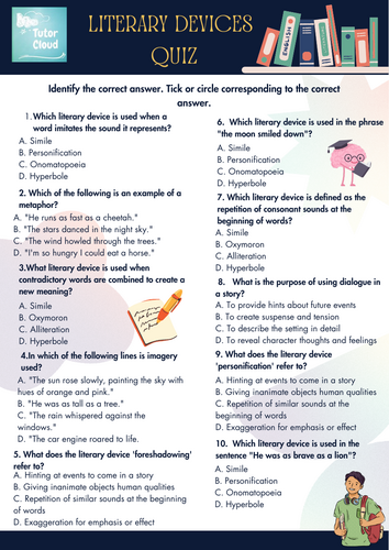 Literary Devices Multiple Choice Assessment/Quiz | Teaching Resources