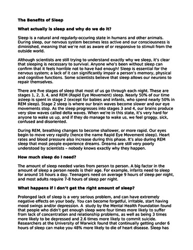 Healthy Sleep | Teaching Resources