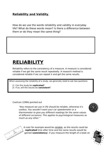 A2 - What is reliability? Research Methods - Psychology | Teaching ...