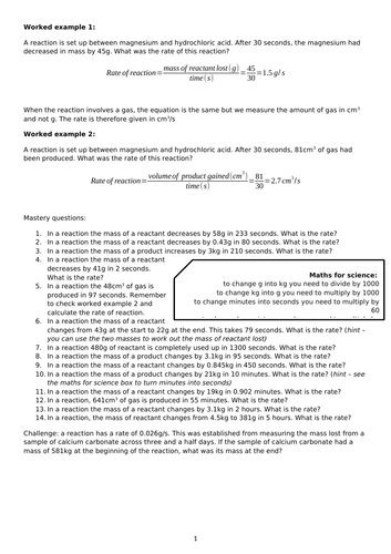 The rate and extent of chemical change complete unit AQA | Teaching ...