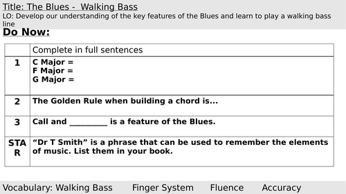 Year 8 - The Blues - Walking Bass Lesson 2 | Teaching Resources