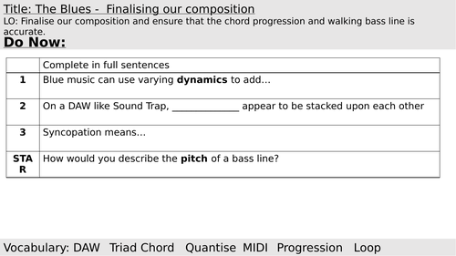 Year 8 - The Blues - Lesson 6 - Drums/ Riffs | Teaching Resources