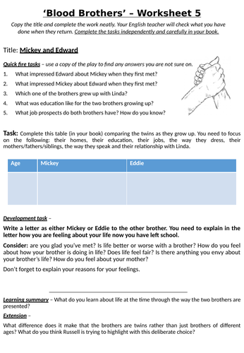 Blood Brothers cover lessons | Teaching Resources