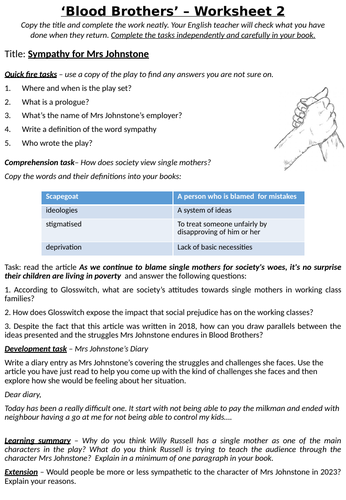 Blood Brothers cover lessons | Teaching Resources