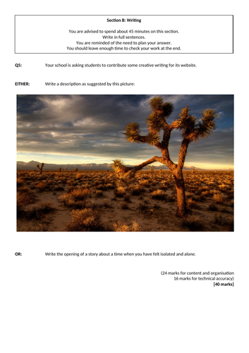 AQA GCSE English Language Paper 1 Q5 Revision Questions (Four Separate ...