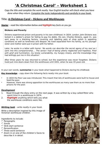 A Christmas Carol cover worksheets | Teaching Resources
