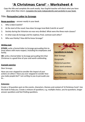 A Christmas Carol cover worksheets | Teaching Resources