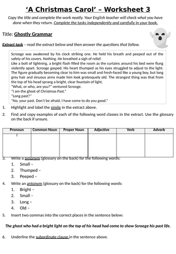 A Christmas Carol cover worksheets | Teaching Resources