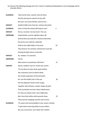 **NEW EXTRACTS** OCR A-Level English Literature Hamlet Section A ...