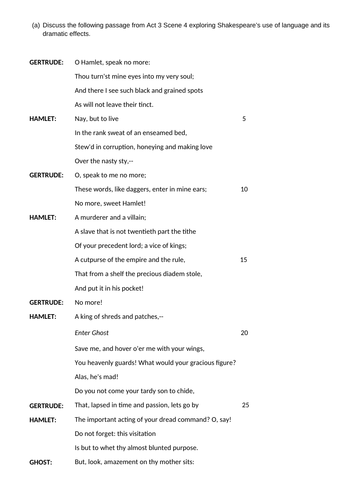 **NEW EXTRACTS** OCR A-Level English Literature Hamlet Section A ...