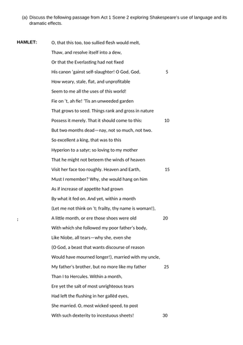 **NEW EXTRACTS** OCR A-Level English Literature Hamlet Section A ...
