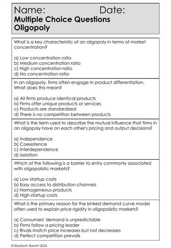 A Level Economics - Question Worksheets - Theme 3.4 - Oligopoly ...