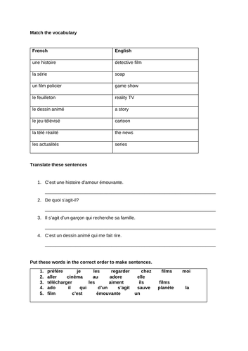 French GCSE Cinema and TV review | Teaching Resources