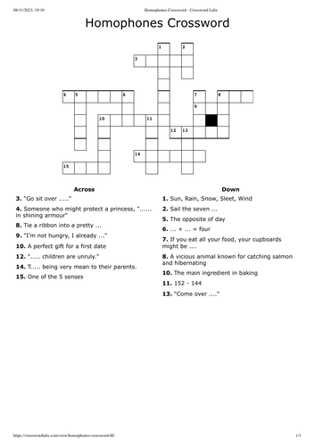 Homophones Crossword | Teaching Resources