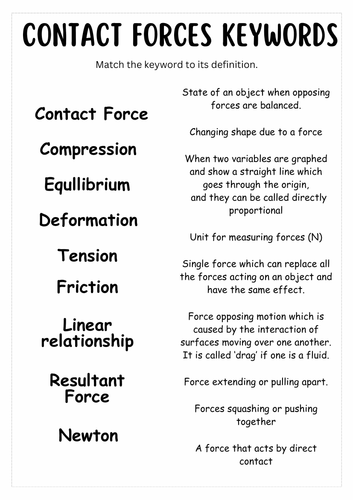 FORCES: KS3 physics/GCSE Prior Knowledge Keyword Activity Pack ...