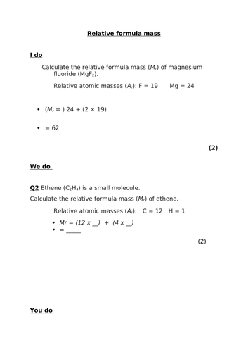 Relative formula mass calculation worksheet | Teaching Resources