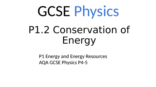 P1.2 Conservation of Energy | Teaching Resources