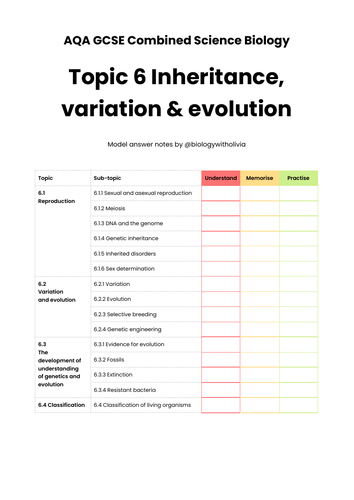 Topic 6 Inheritance, variation & evolution model answer revision notes ...