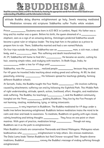 Buddhism Reading Comprehension | Teaching Resources