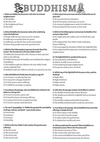 Buddhism Reading Comprehension | Teaching Resources