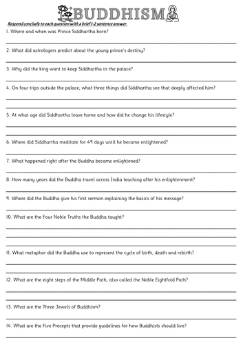 Buddhism Reading Comprehension | Teaching Resources